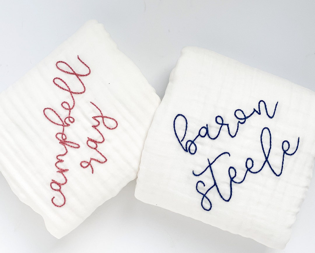 THICK White, Pink, or Blue-custom Hand Embroidered Personalized Swaddle ...
