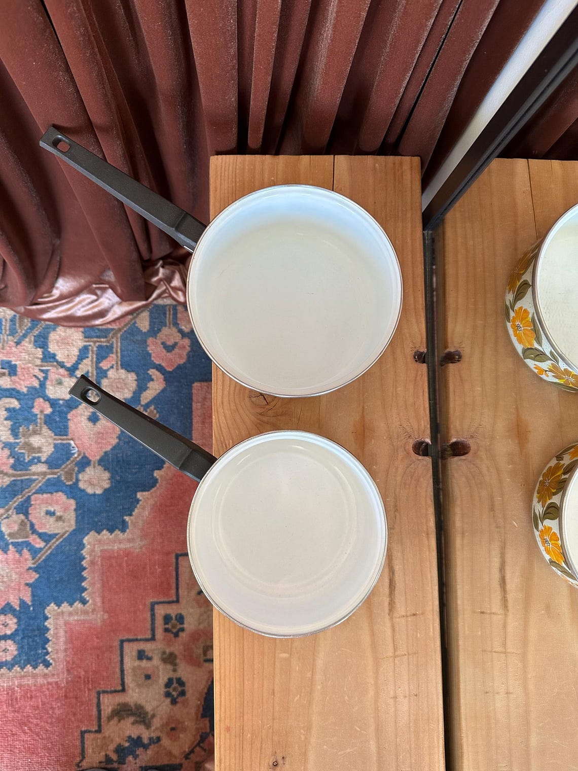 Vintage JMP Capri Cookware Set, Enamel Orange Floral 1970s, Handled ...