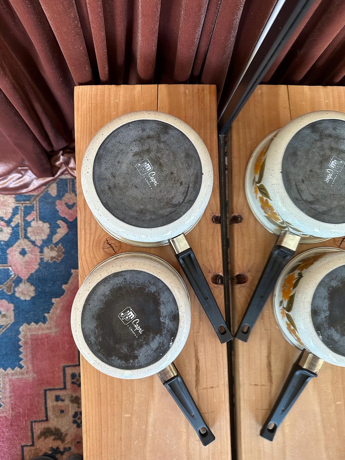 Vintage JMP Capri Cookware Set, Enamel Orange Floral 1970s, Handled ...