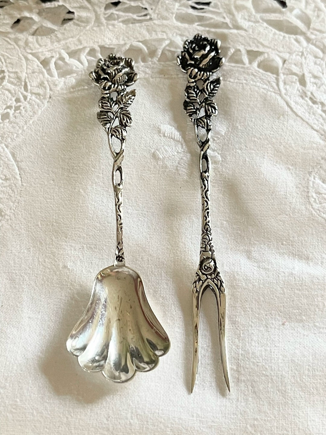 Elegant August Betz 835 Silver Sugar Spoon ~ Cocktail Fork ~ Antique ...