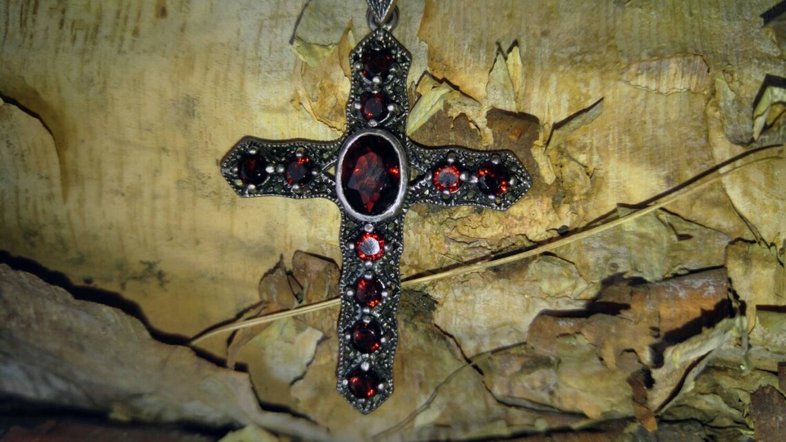 Large Cross Necklace Rare Garnet Cross Necklace Garnet - Etsy