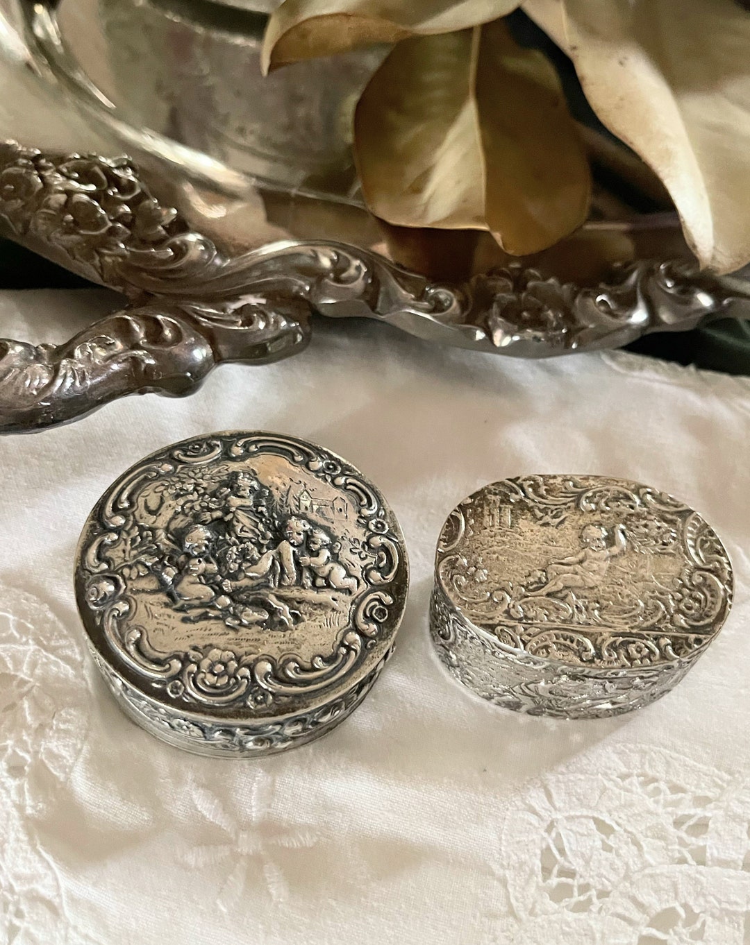 Large Antique Sterling Silver Pill Boxes 800 Silver - Etsy