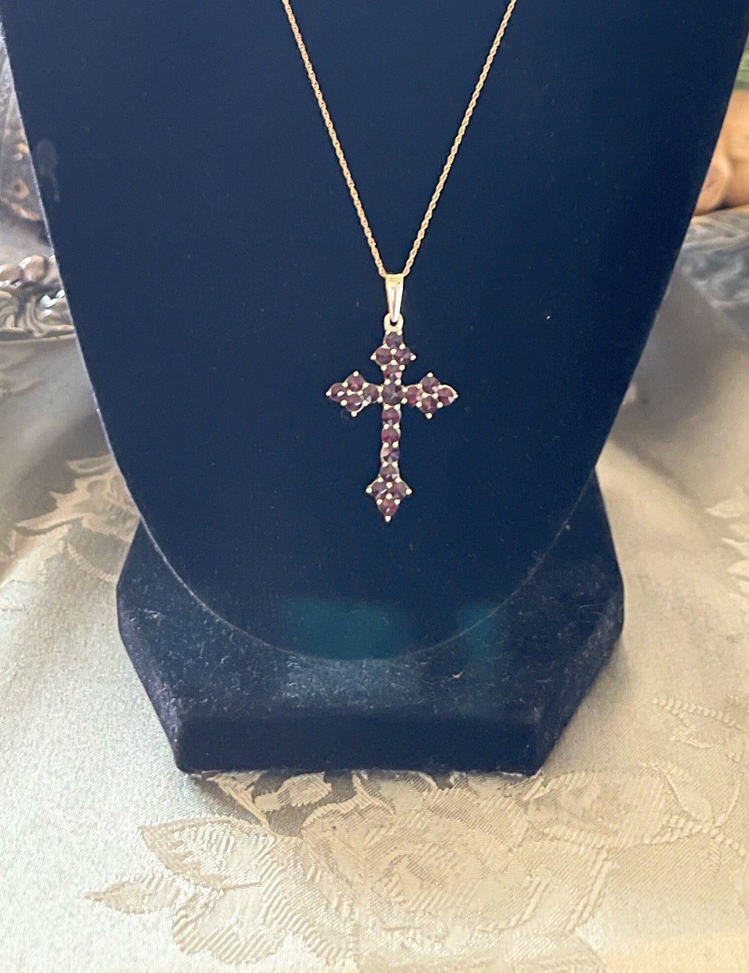 14K Lovely Garnet Cross Necklace ~ Rare Garnet Cross Necklaces ~ Garnet ...