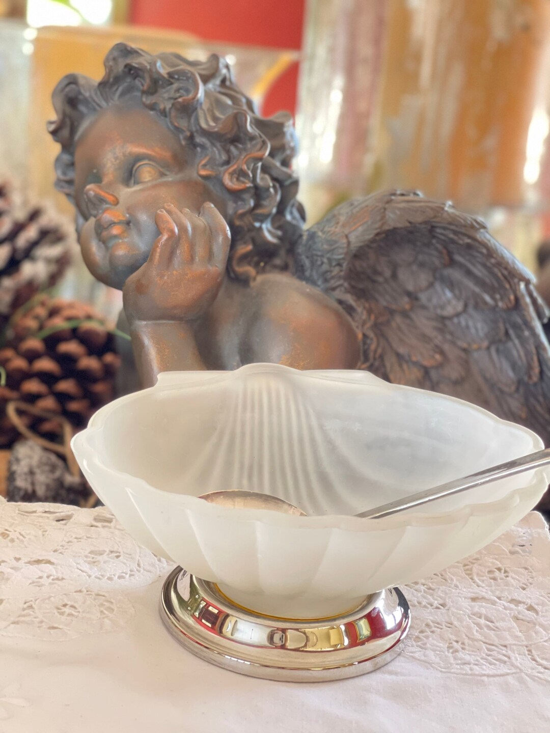 Oyster Shell Serving Dish With Spoon - Etsy