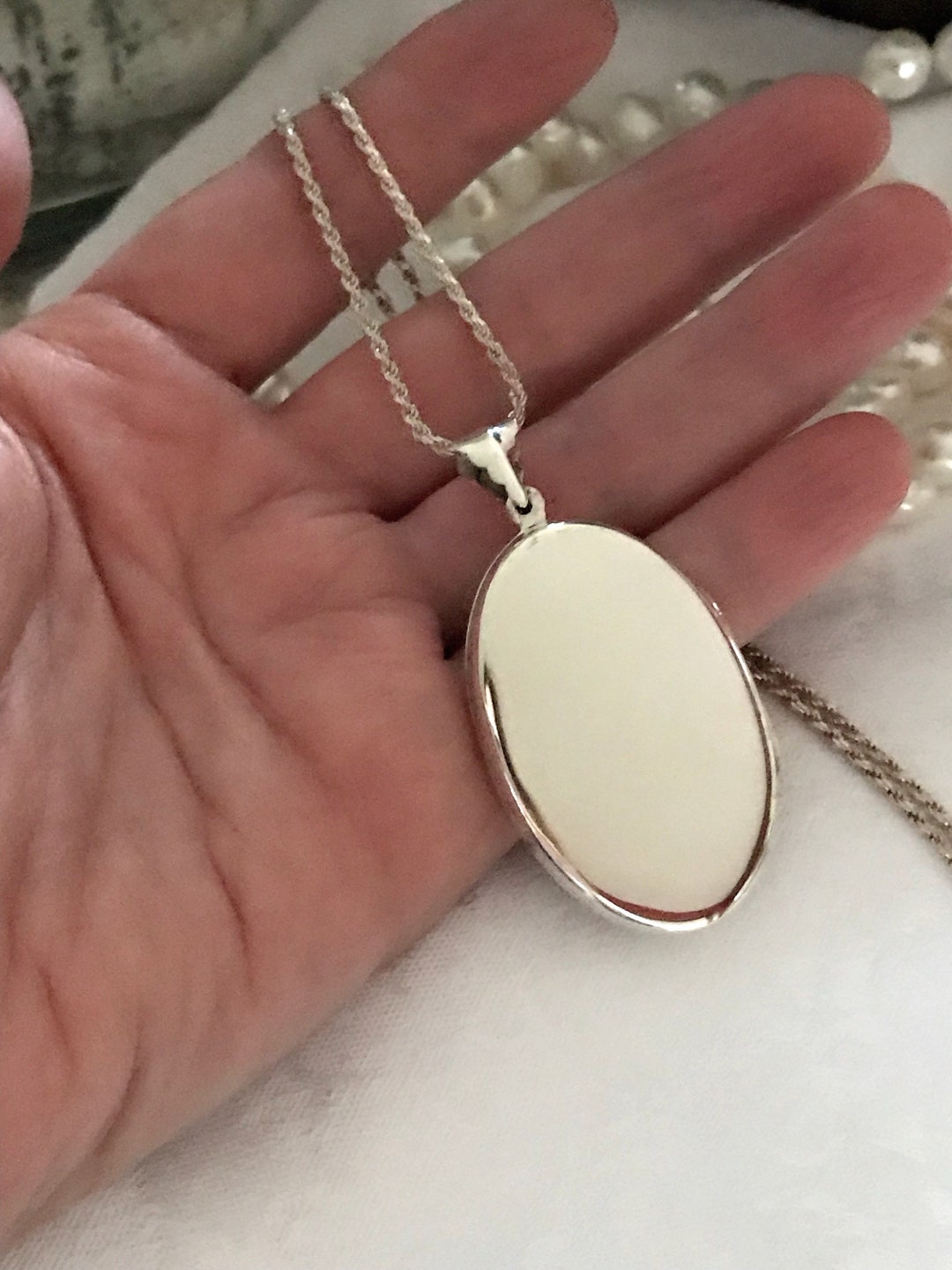 Modern Delightfully Large Oval Locket ~ Large Sterling Silver Locket ...