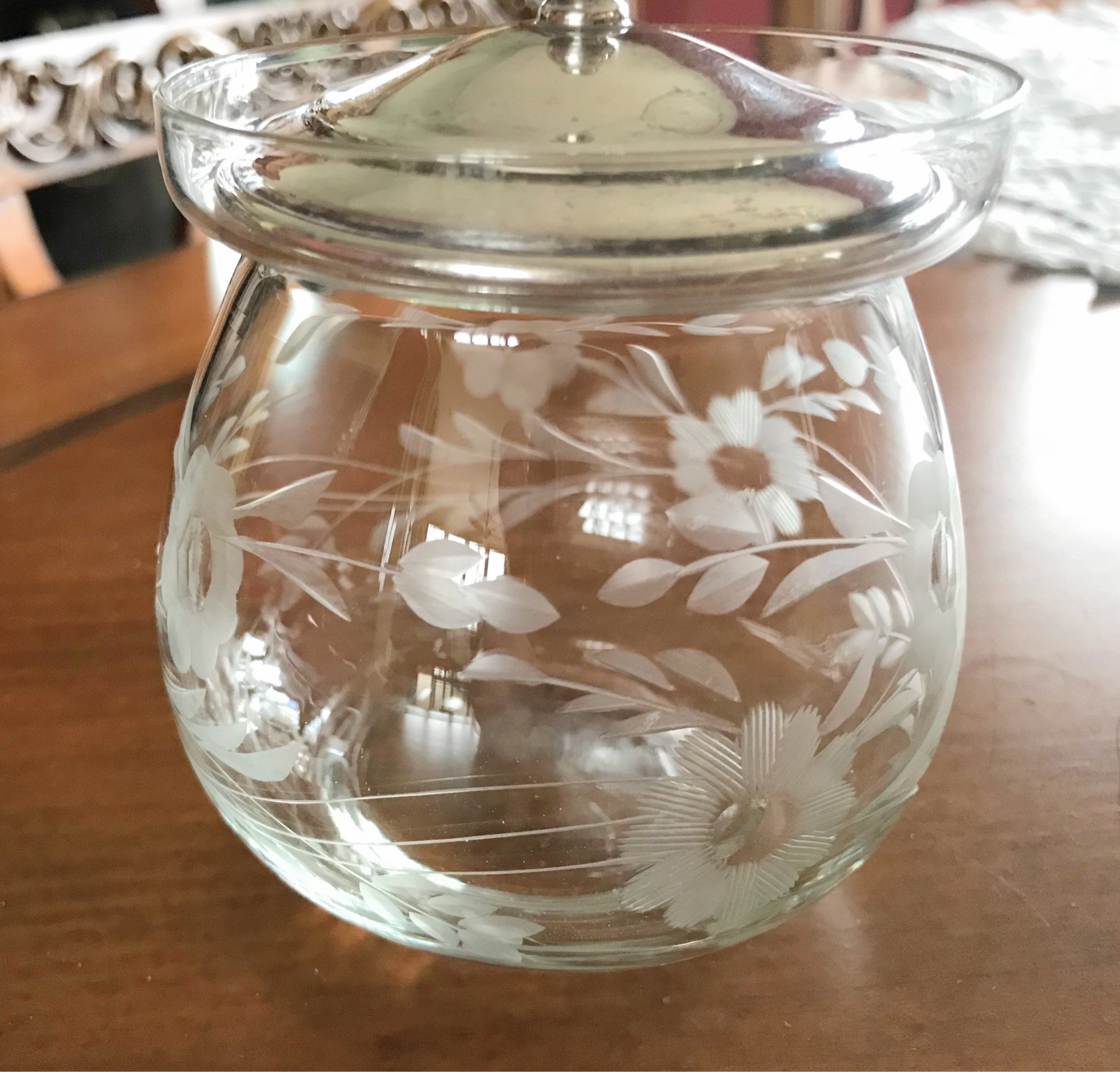Wallace and Webster Sterling Silver Condiment Jars~Etched Glass Mustard ...