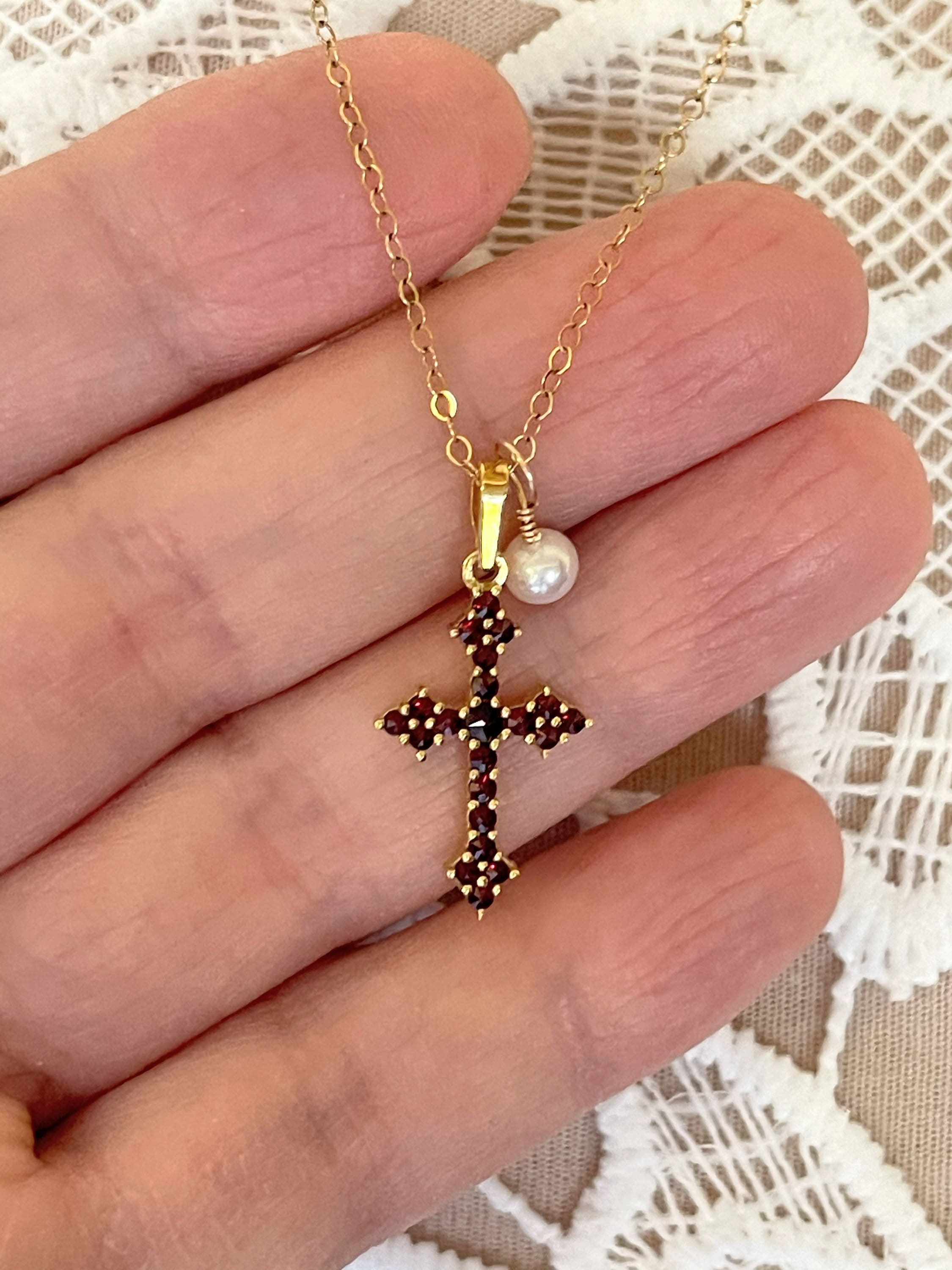 Garnet Cross Necklace ~ Cross Necklace ~ Garnet Necklace ~ Bohemian ...