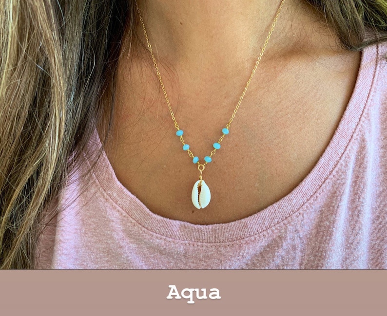 Cowrie Shell With Beaded Chain Necklace Gold Plated or Gold - Etsy
