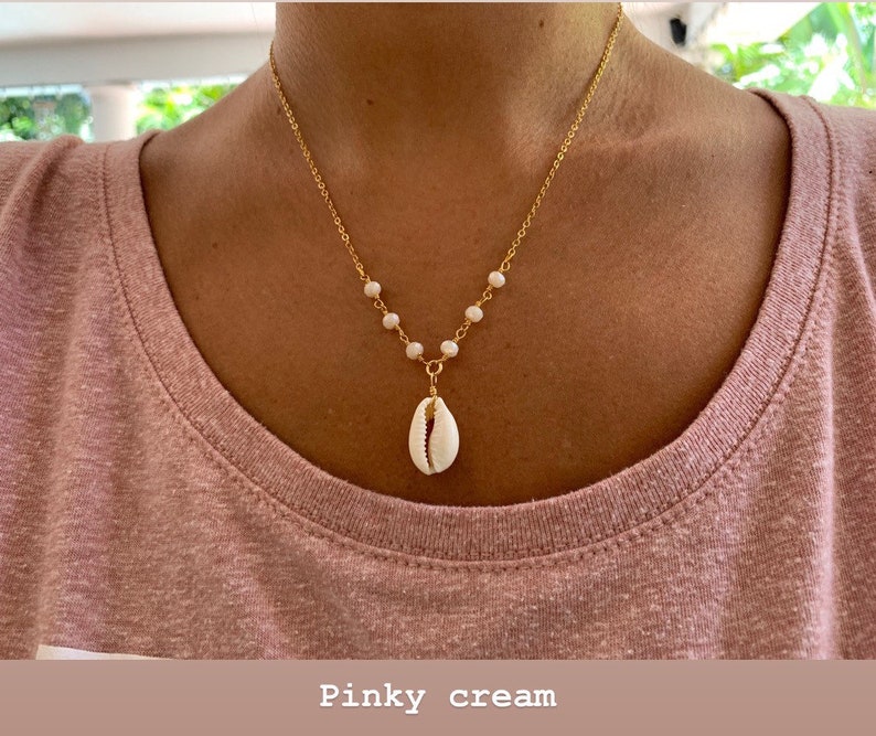 Cowrie Shell With Beaded Chain Necklace Gold Plated or Gold - Etsy