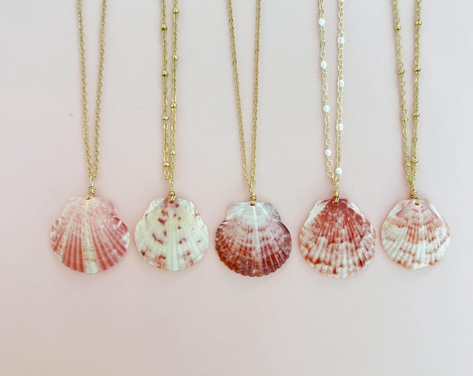 Calico Shell Necklace, One of a Kind, Pearl Connector, Handmade, White ...