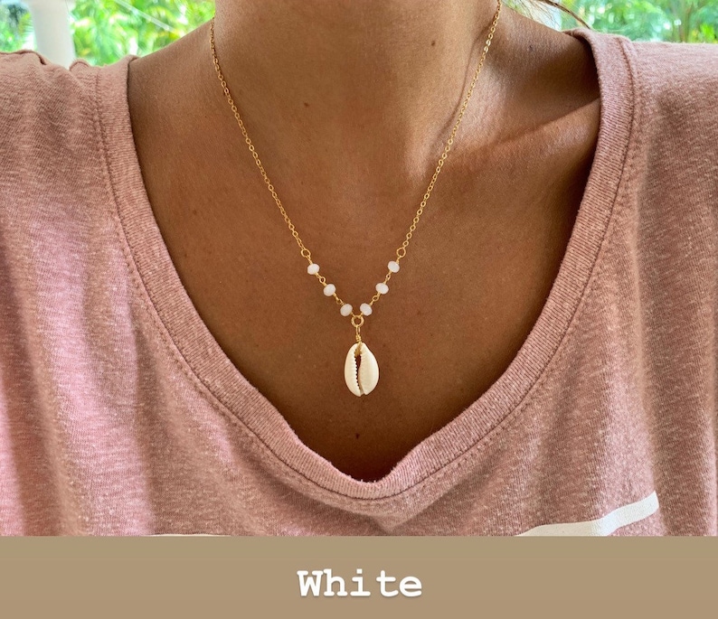 Cowrie Shell With Beaded Chain Necklace Gold Plated or Gold - Etsy