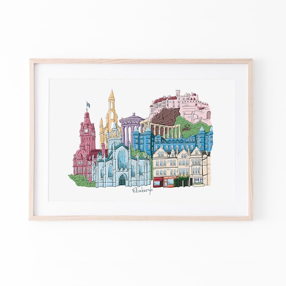 Edinburgh Skyline Illustration Print - Etsy
