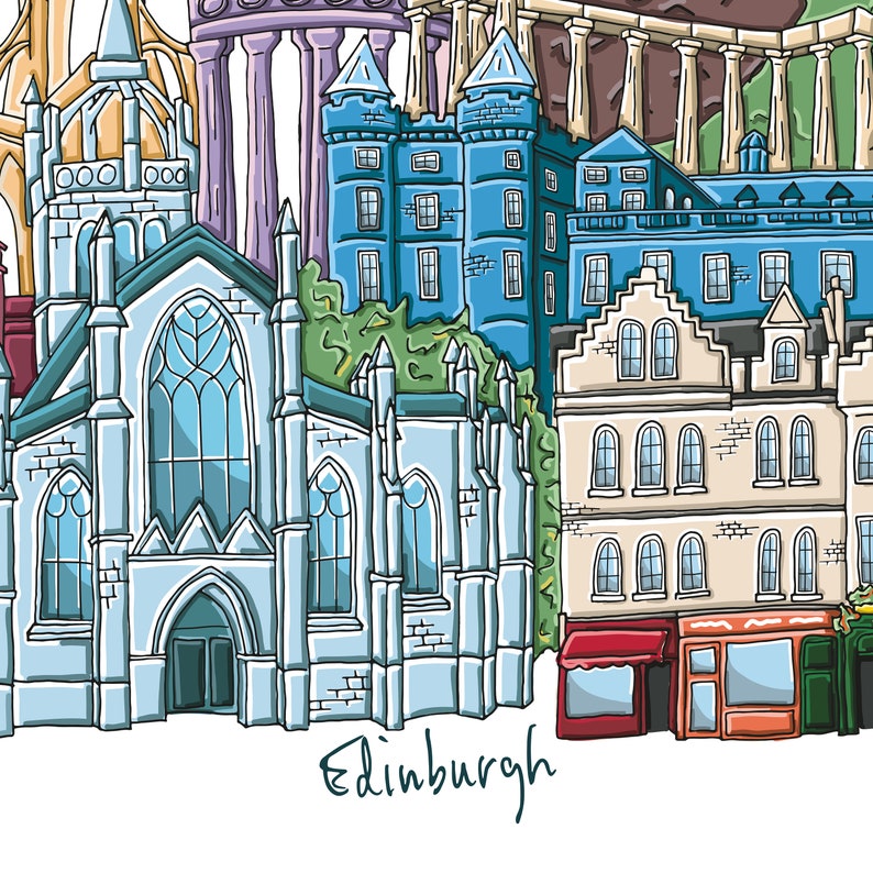 Edinburgh Skyline Illustration Print - Etsy