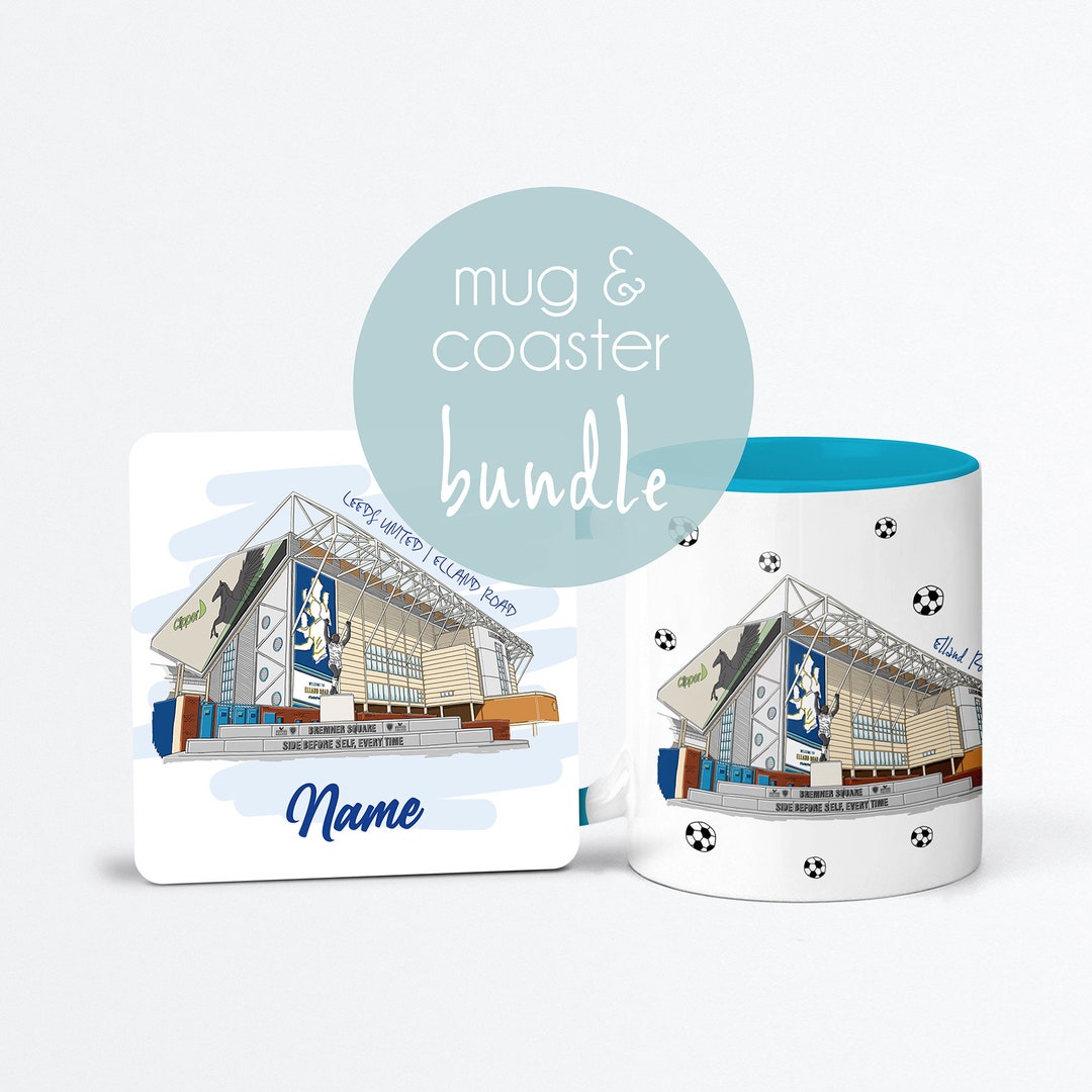 Leeds United Mug and Coaster Bundle, Elland Road Stadium, Personalised ...