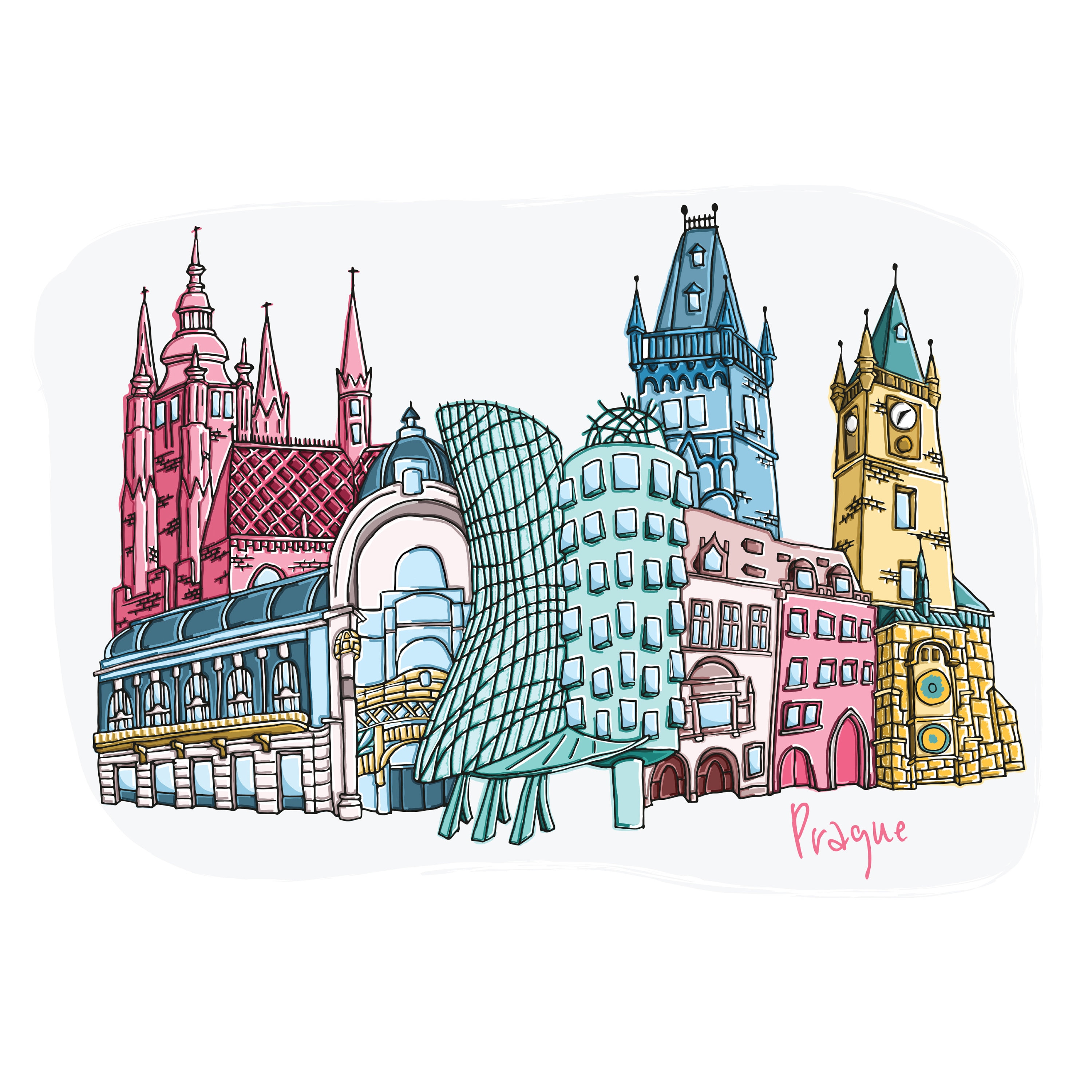 Prague Skyline Illustration Print - Etsy UK
