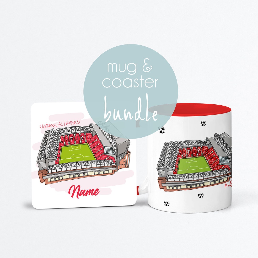 Liverpool FC Mug and Coaster Bundle, Anfield Stadium, Personalised ...