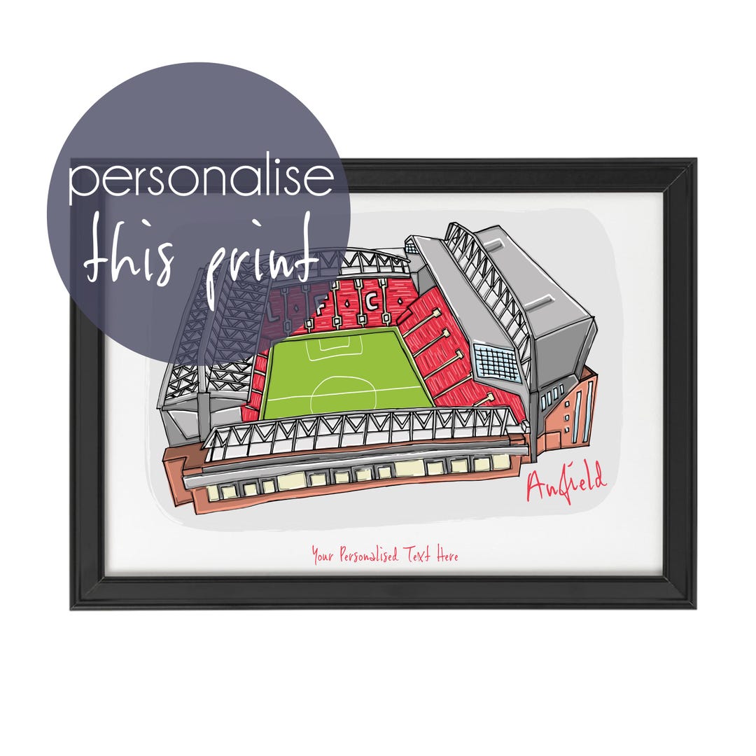 Personalised Anfield Print, Liverpool Stadium Illustration, Dad Gift ...