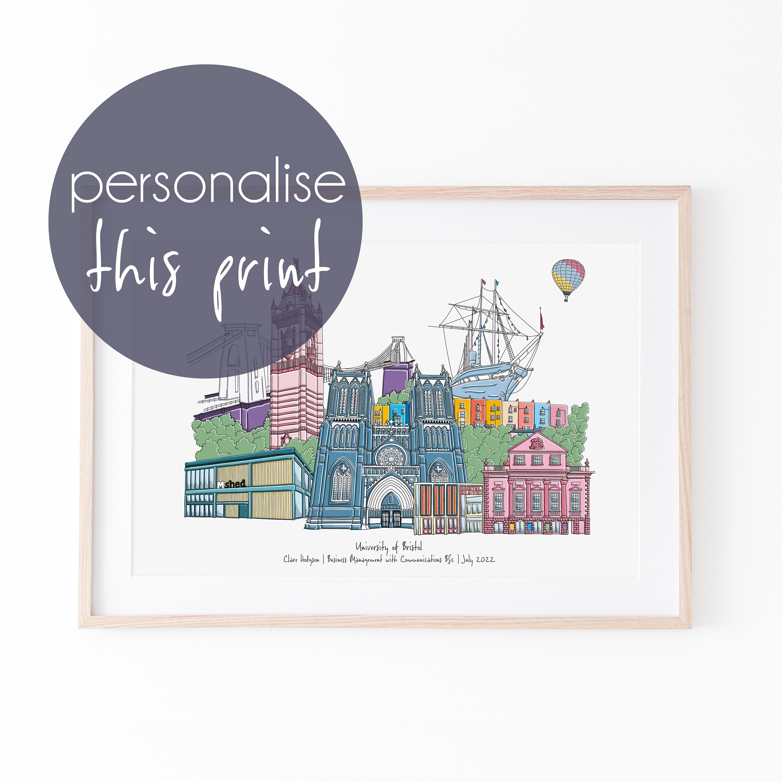 Bristol art print cityscape print Bristol graduation Travel Gift ...