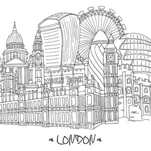 London Colouring Sheet, London Illustration, Activity Gift, Adult ...