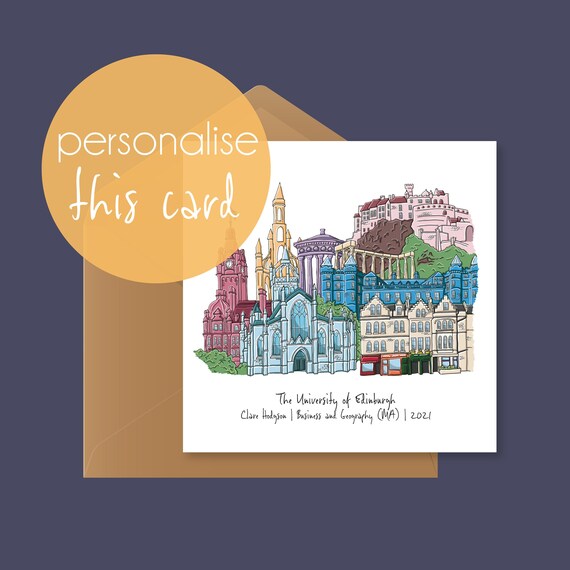 Edinburgh Graduation Skyline Personalised Card | Etsy