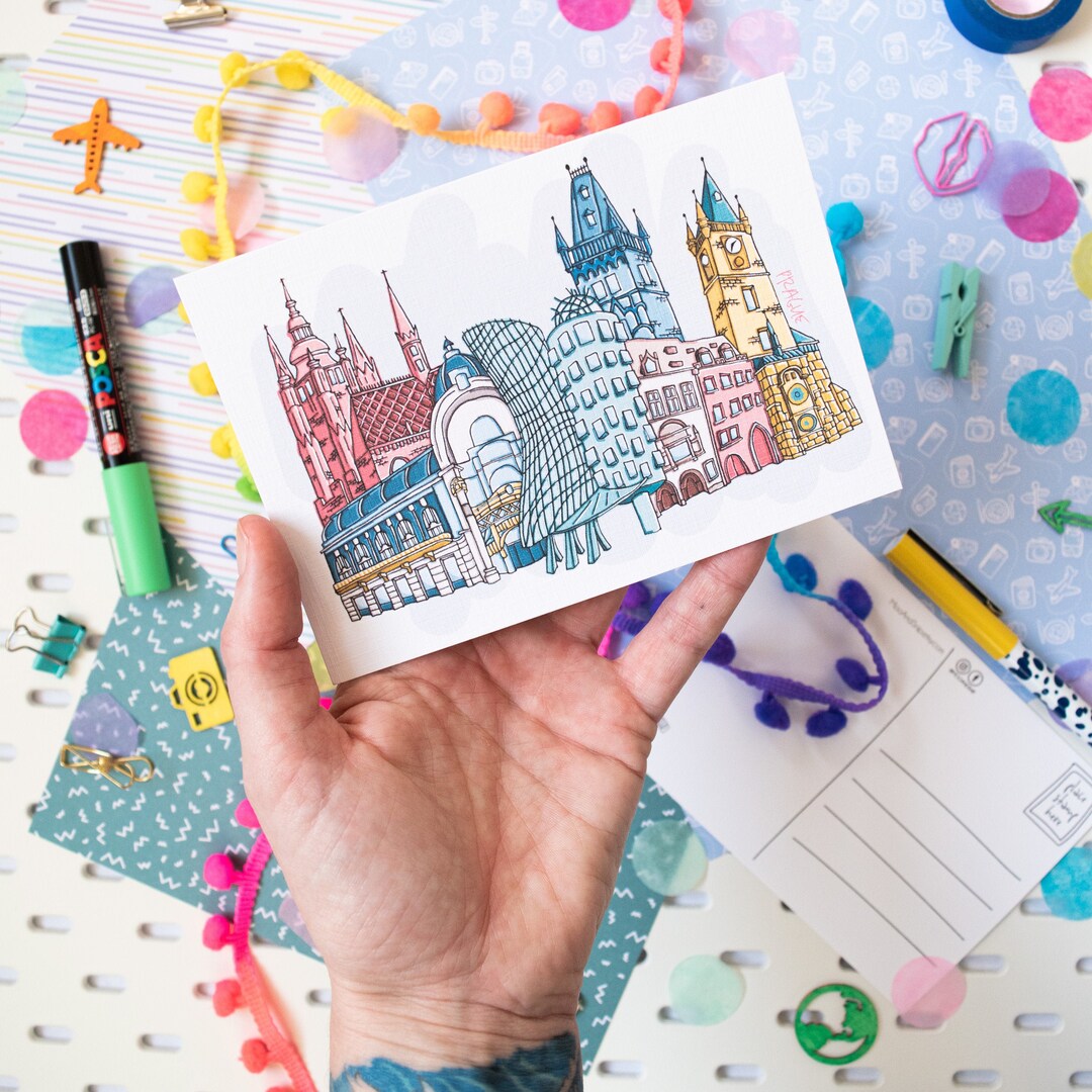 Prague Skyline Postcard, Landmarks Illustration - Etsy UK
