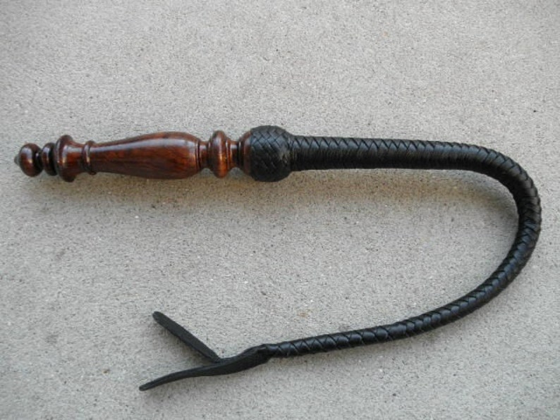 NEW Black Leather BULL WHIP With Wood Wooden Handle - Etsy