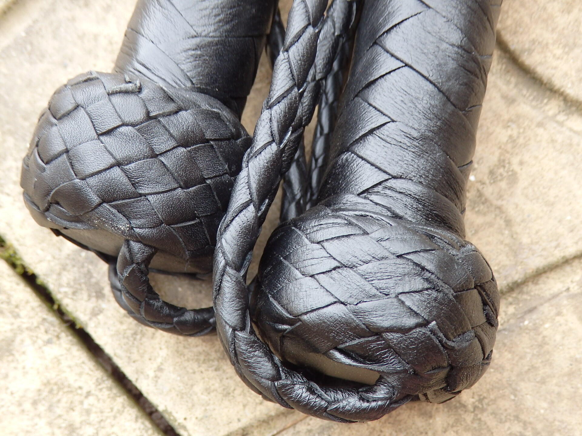 WICKED Long or Short Fully Plaited Black Leather BRAIDED Flogger Cat of ...
