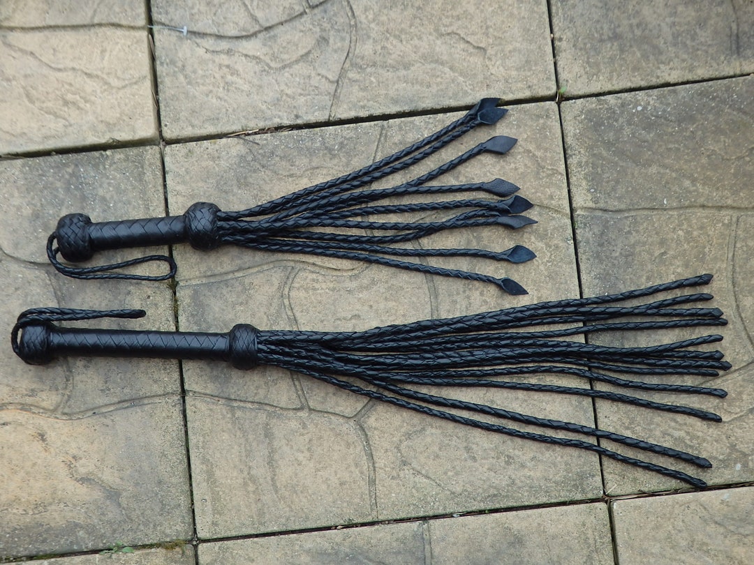 WICKED Long or Short Fully Plaited Black Leather BRAIDED Flogger Cat of ...