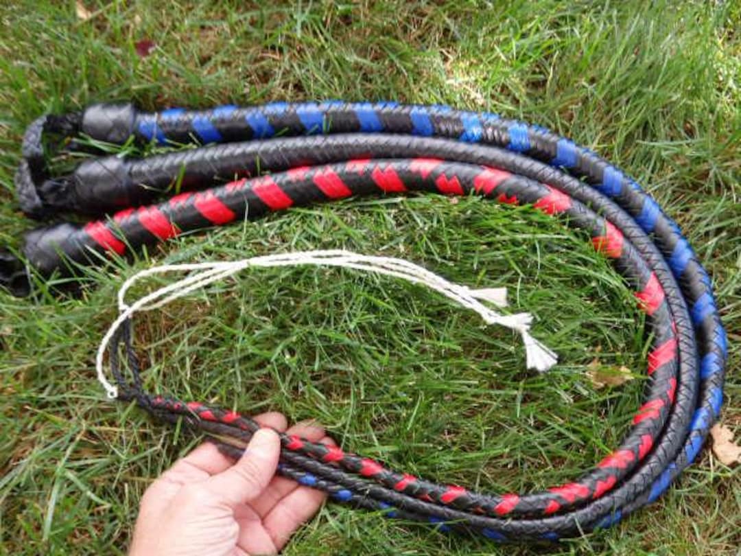 Blue Black Red Kangaroo Leather Signal Whip 3 Ft 12 Plait Steel Shot ...