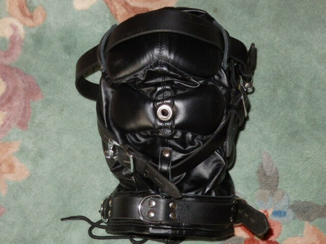 NEW Black Leather Costume Sensory Deprivation Gear PADDED Mask Hood ...