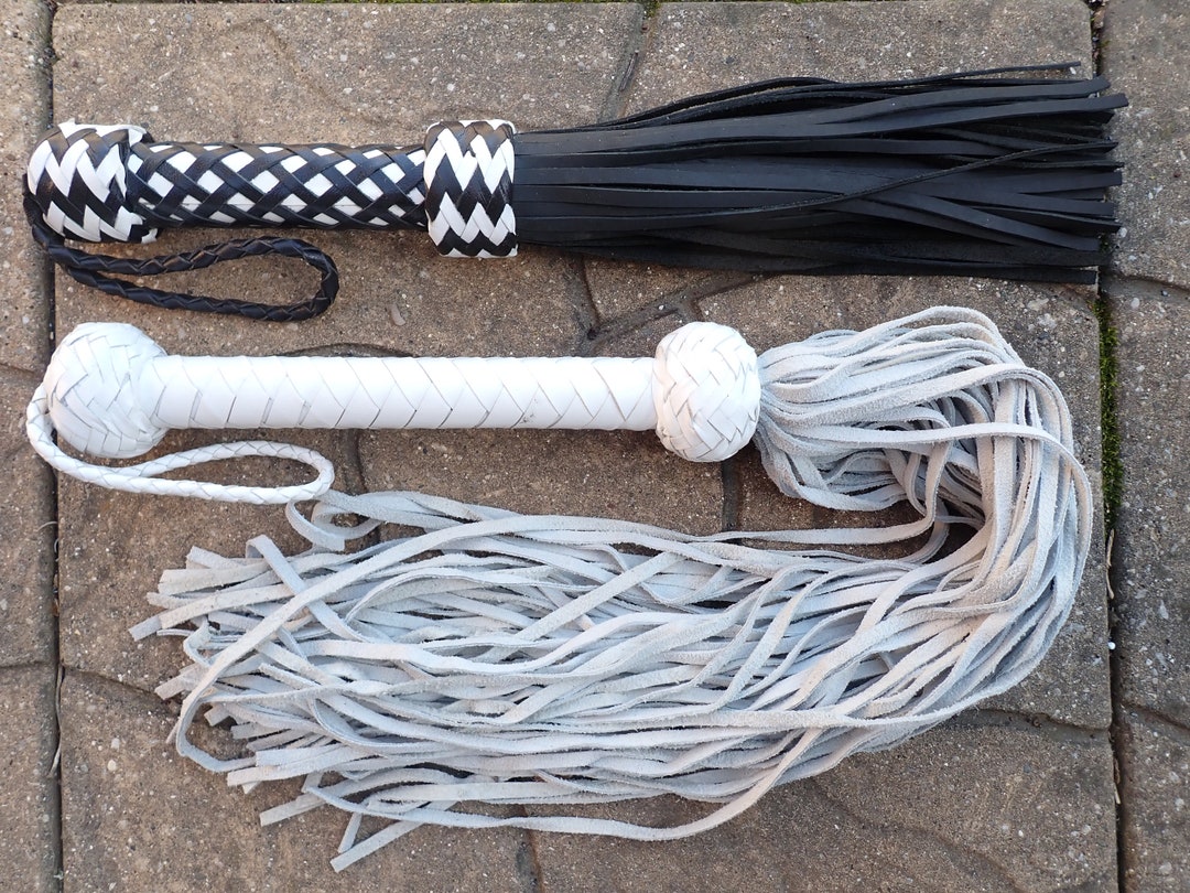 2 Gorgeous WHITE WONDER Leather Floggers Cat of 9 Tails Suede and ...