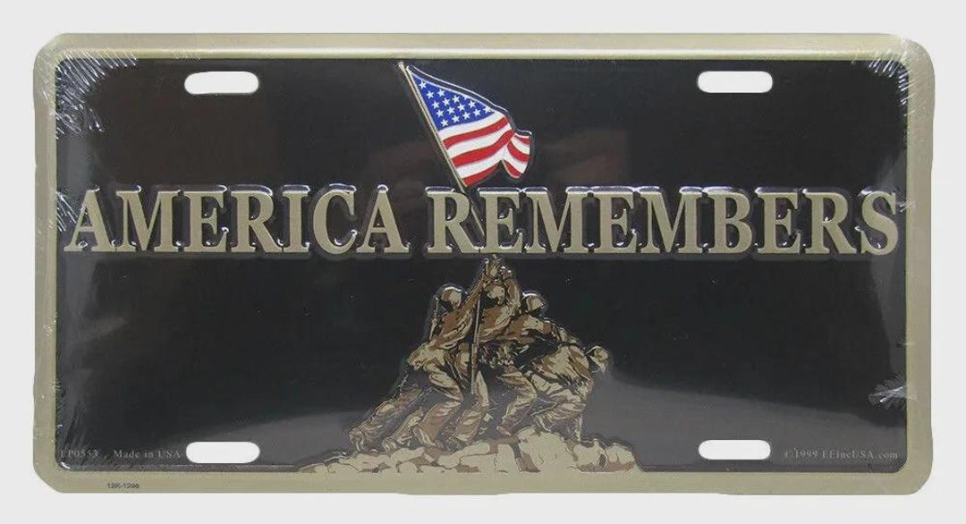 Iwo Jima America Remembers Logo Embossed License Plate Officially ...