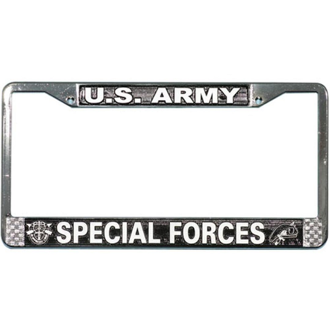U.S. Army Special Forces in Silver on Black Chrome License Plate Frame ...