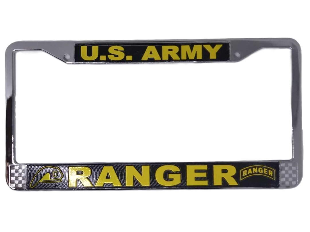 U.S. Army Ranger in Gold on Black Chrome License Plate Frame Officially ...