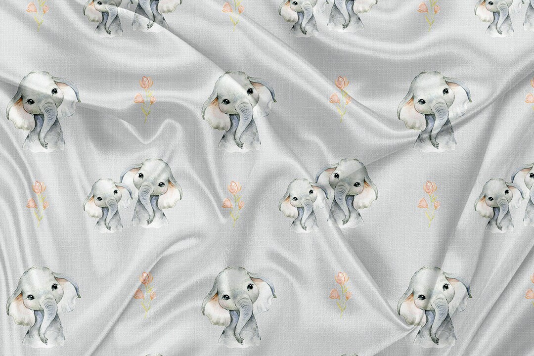 Printed Minky Fabric Cuddle Grey Floral Elephant Print Minky Fabric by ...