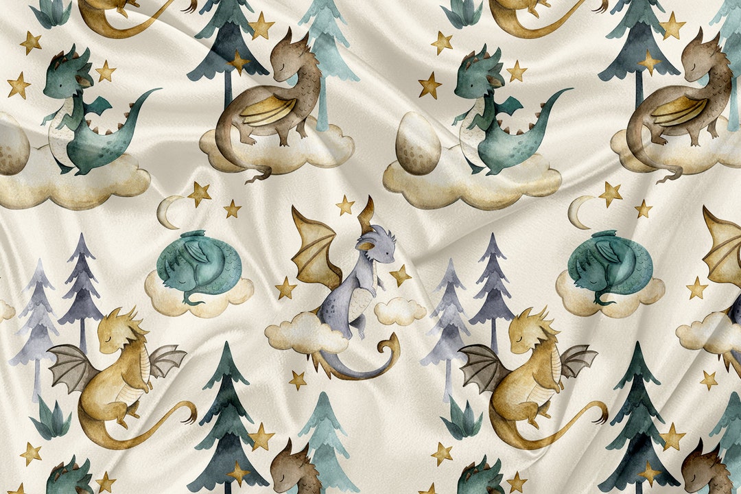 Printed Minky Dragon and Pine Tree Watercolor Print - Minky Fabric - Etsy