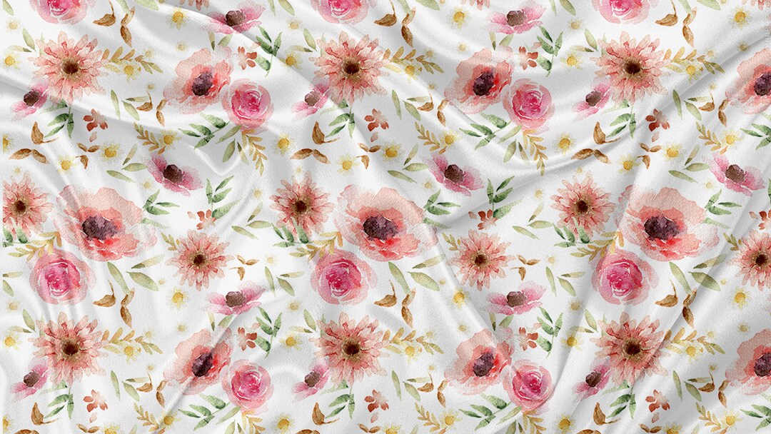 Printed Minky Floral Boho Pink Watercolor Print - Minky Fabrics by the ...