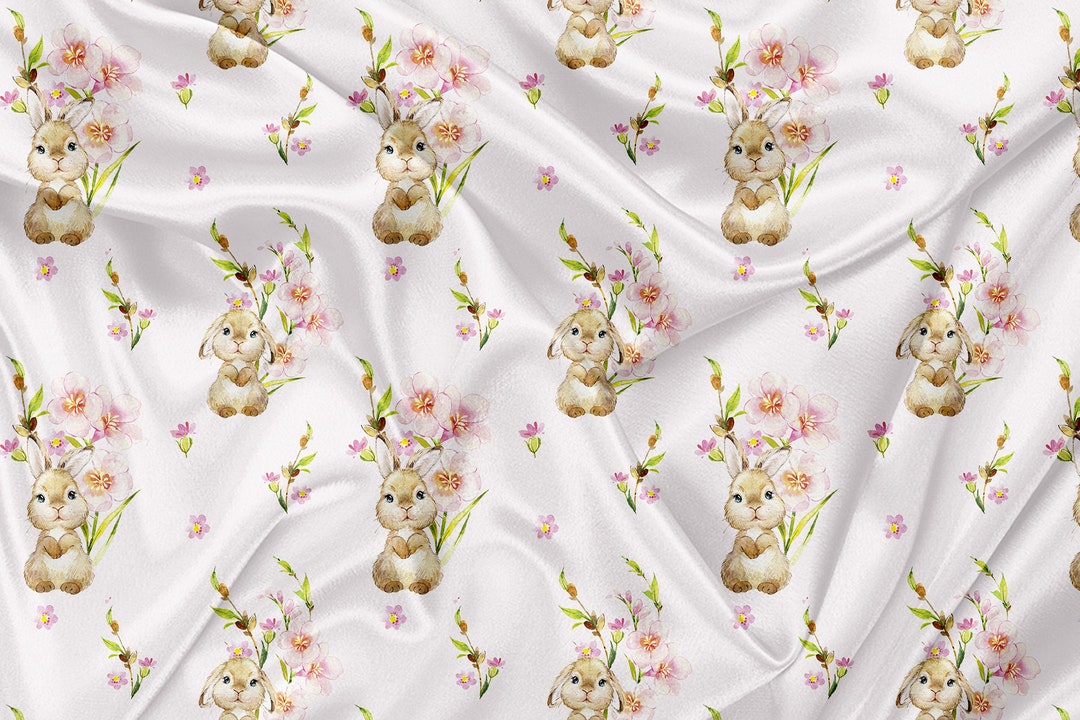 Printed Minky Fabric Flower and Rabbit Print - Minky Fabric by the Yard ...