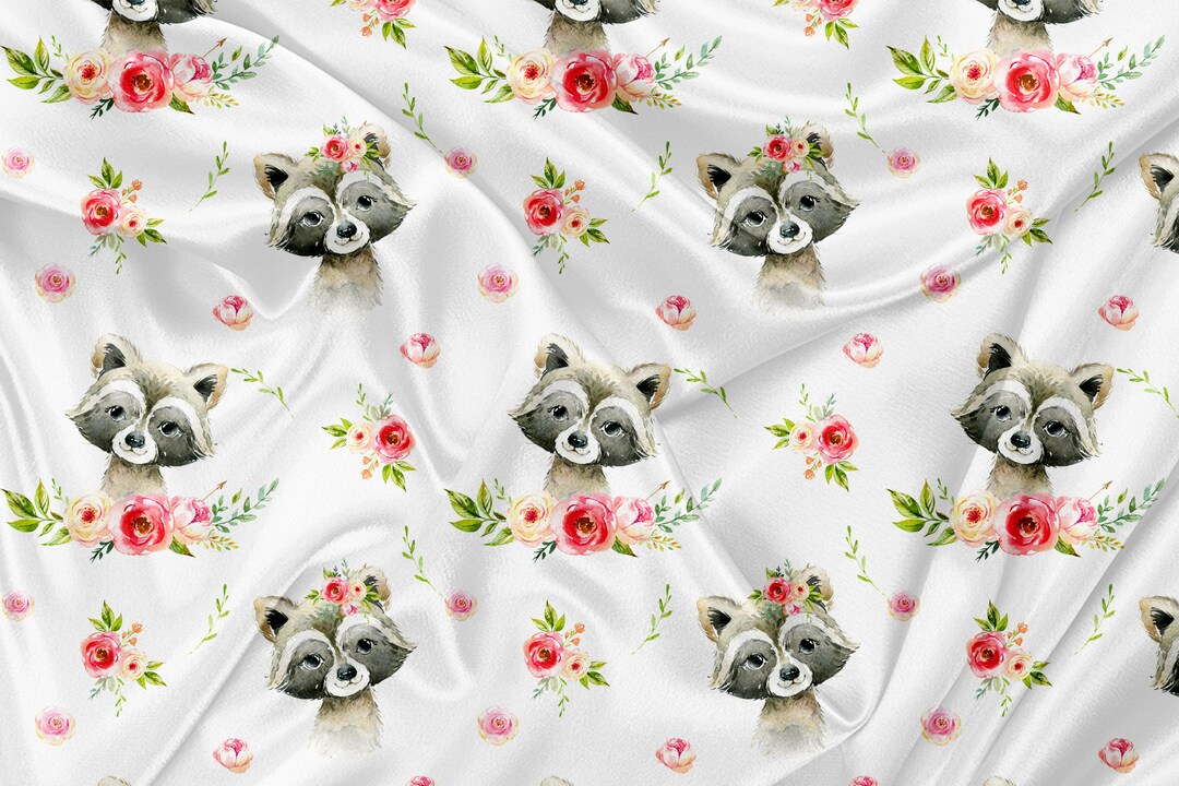 Printed Minky Fabric Flower Raccoon Print - Minky Fabric by the Yard - Etsy