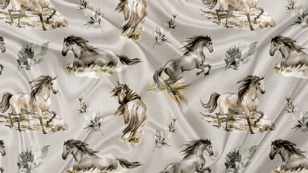 Printed Minky Fabrics Horse Ranch Watercolor Print - Minky Fabrics by ...