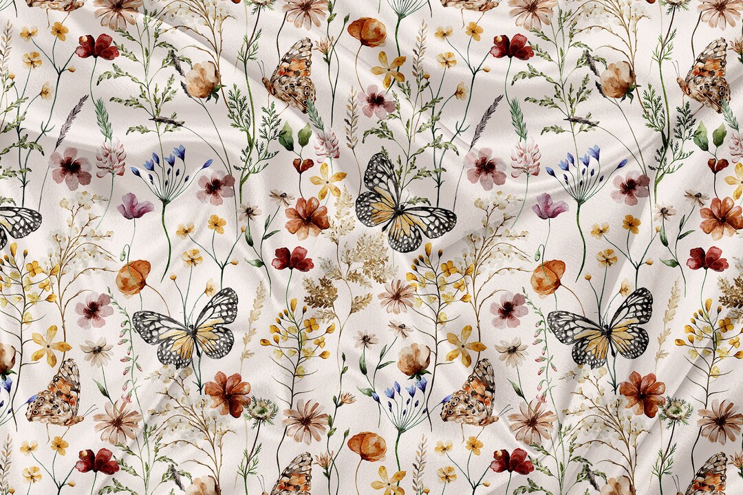 Printed Minky Leaves Flowers Monarch Butterfly 17 Watercolor Print ...