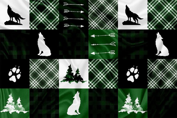 Printed Minky Cuddle Fabric Patchwork Green Wolf Patchwork and | Etsy