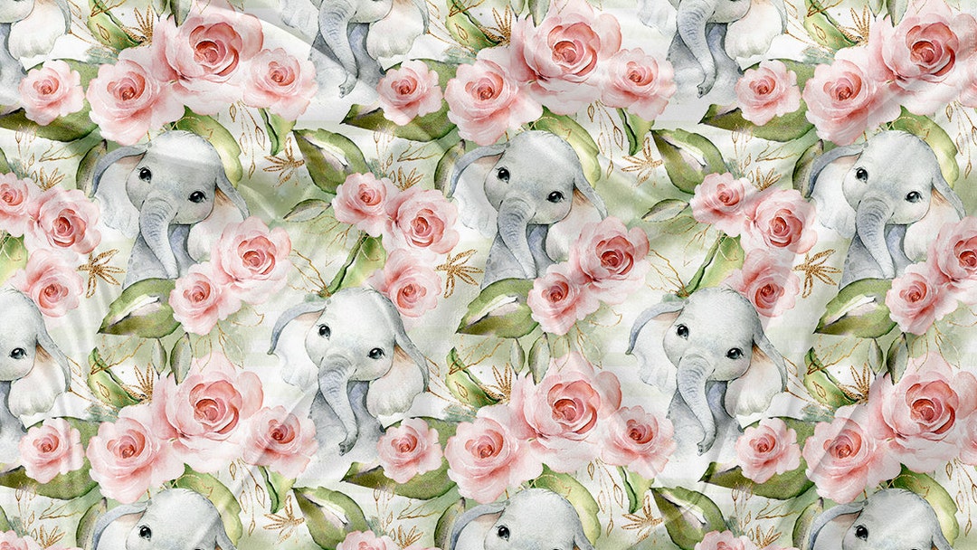 Printed Minky Fabric Cuddle Floral Elephant Print Minky Fabric by the ...