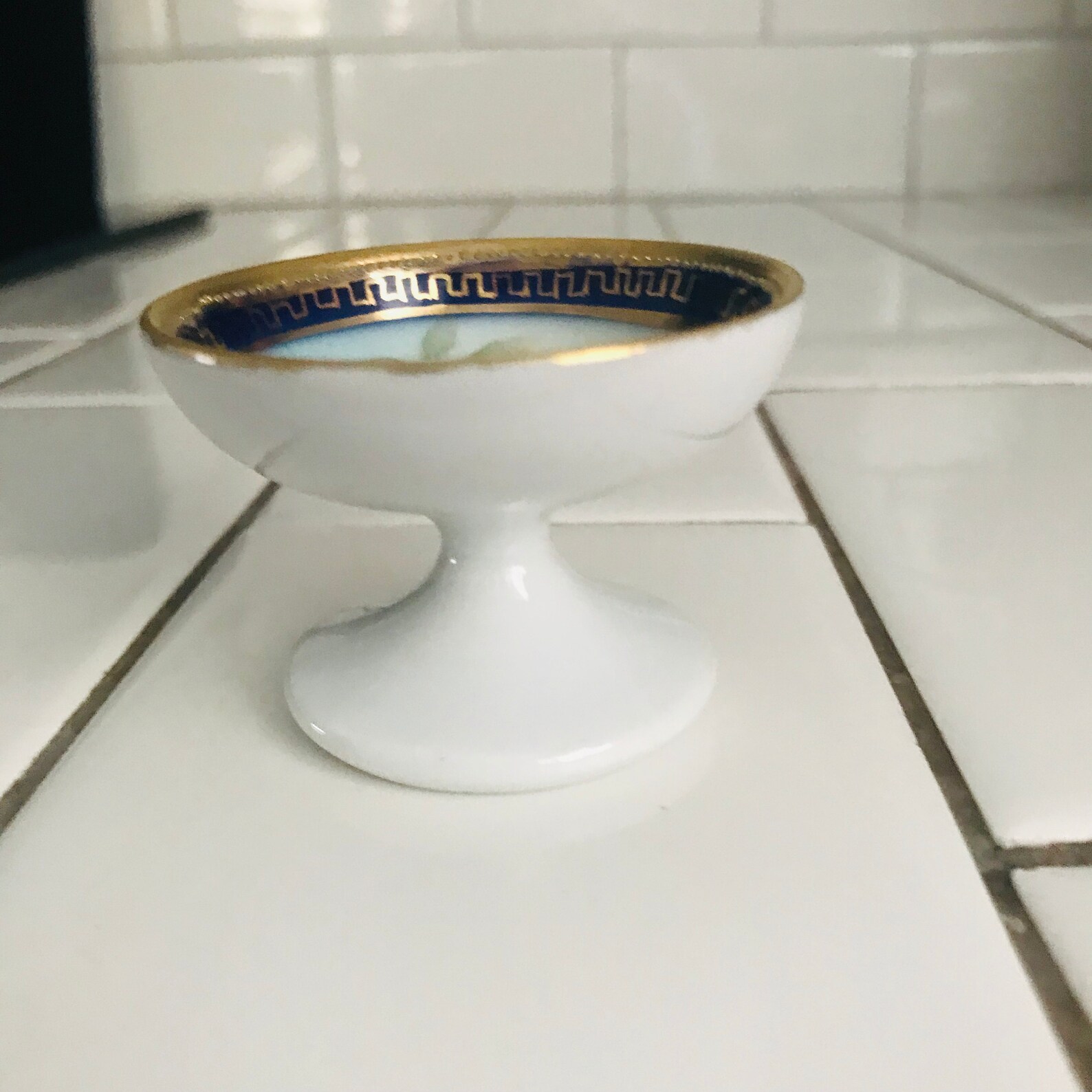 Antique Open Salt or Salt Cellar Hand Painted Royal Blue Rim - Etsy