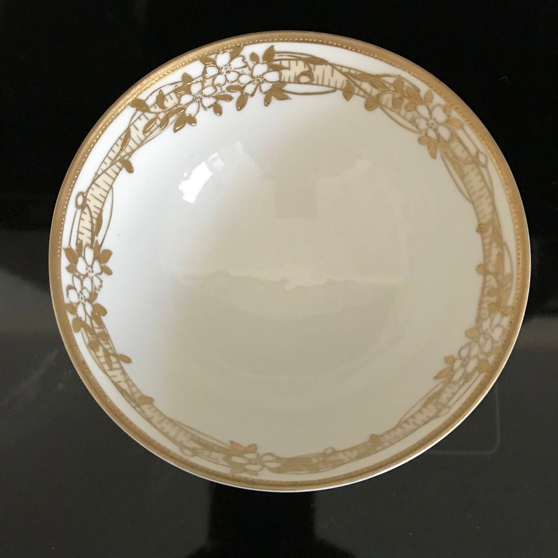 Vintage Bowl Hand Painted Footed Bowl With Gold Enamel Trim | Etsy