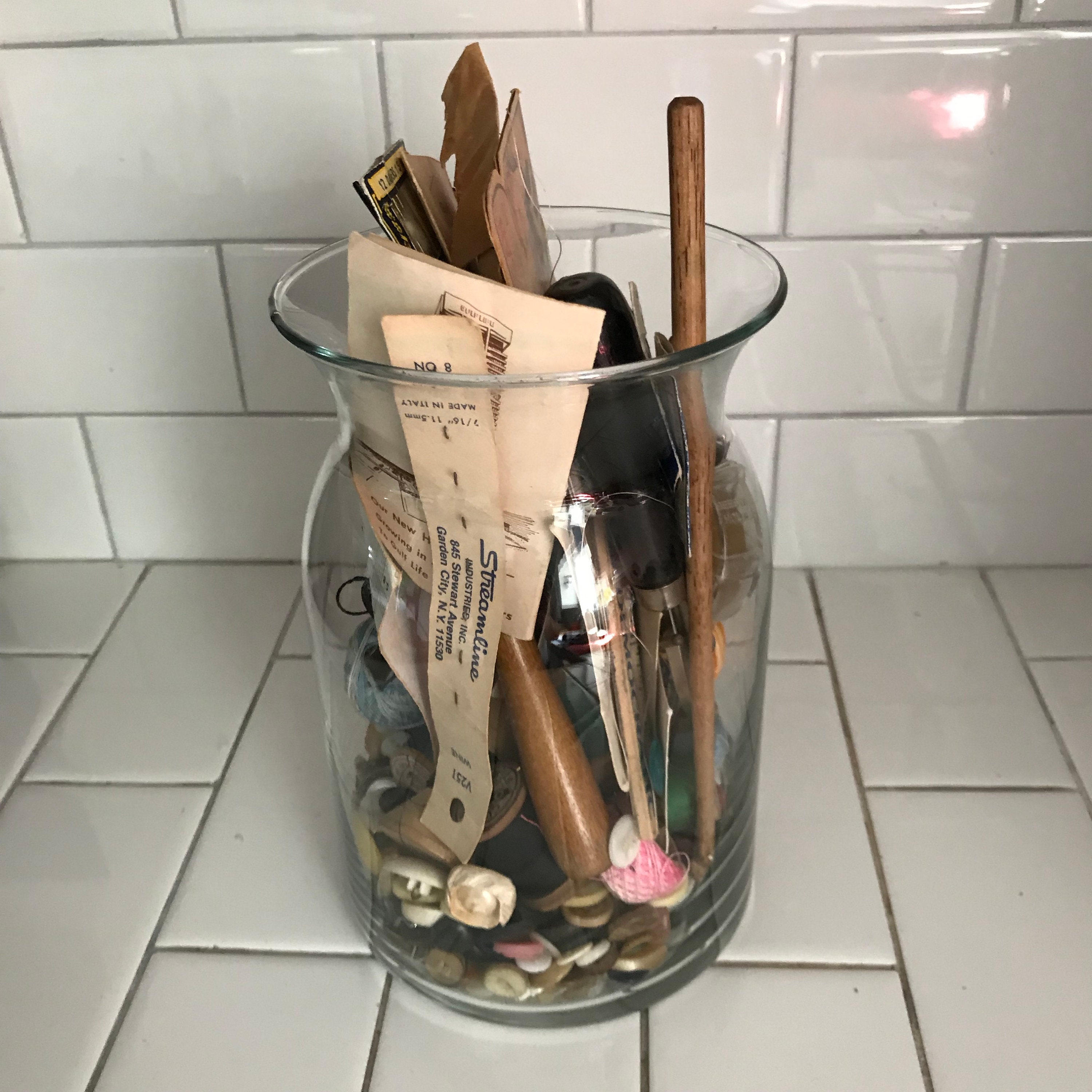 Vintage Sewing Notions Display Jar Full of Many Pieces - Etsy