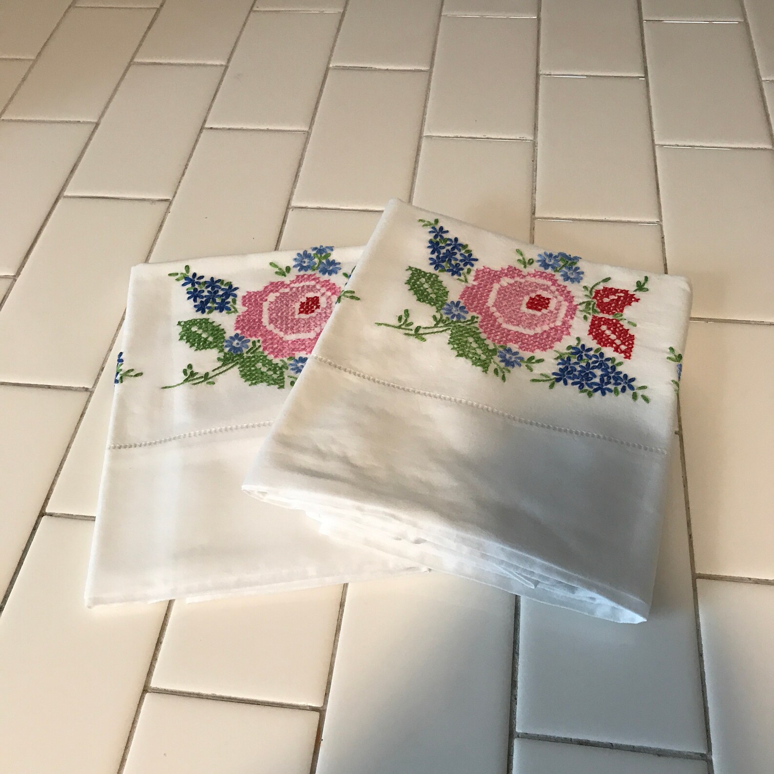 Beautiful Embroidered Pillowcase Pair Cotton With Hemstitch - Etsy