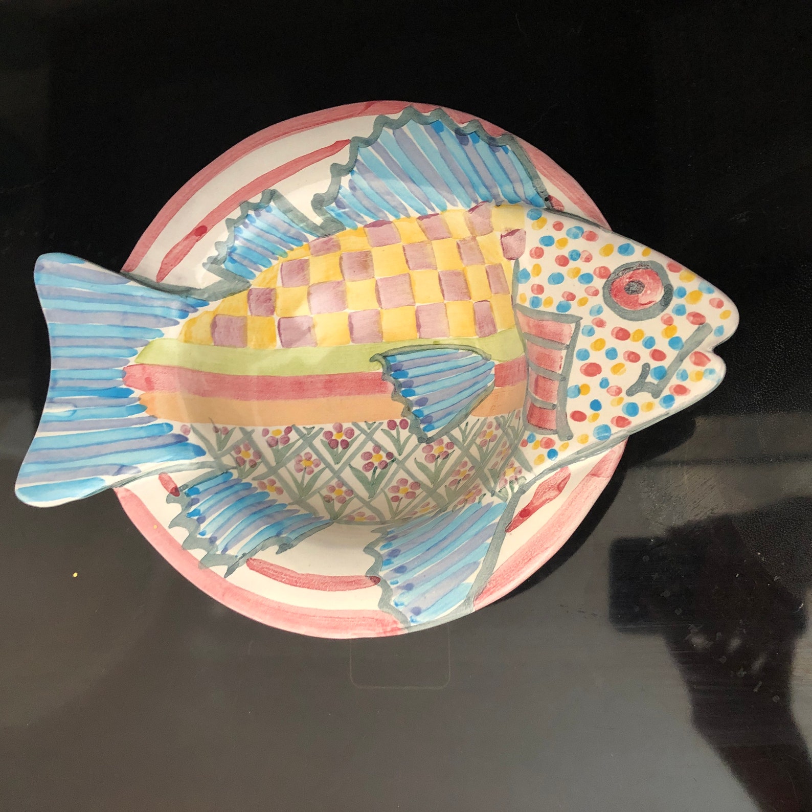 Vintage Mckenzie Childs Fish Bowl Vegetable Colorful Designer - Etsy