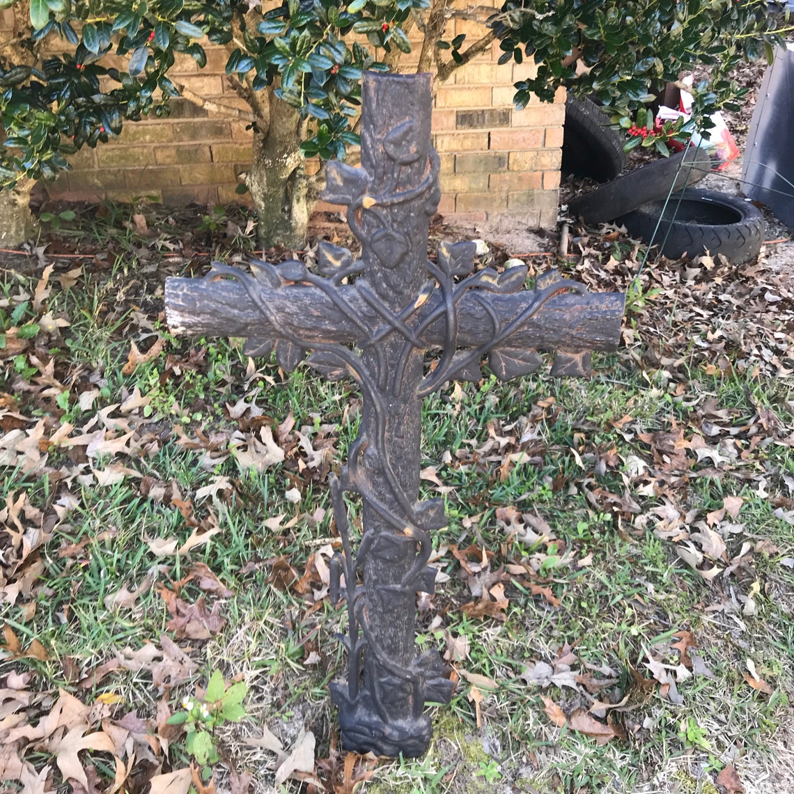 Antique Cast Iron Grave Marker Cross With Raised Leaves and - Etsy