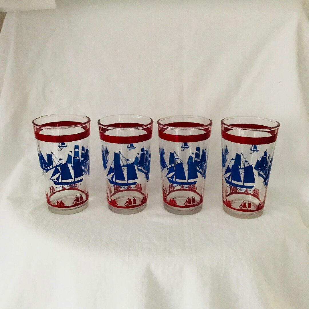 Vintage 1950's Set of 4 Glass Tumblers Water Iced Tea 8 Oz Farmhouse ...